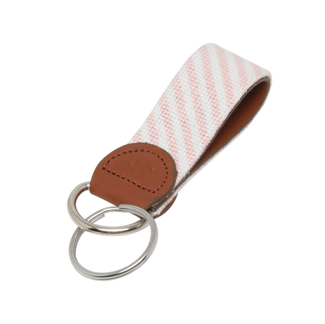 Pink Seersucker Needlepoint Keychain: Handmade Leather Key Fob - Etsy