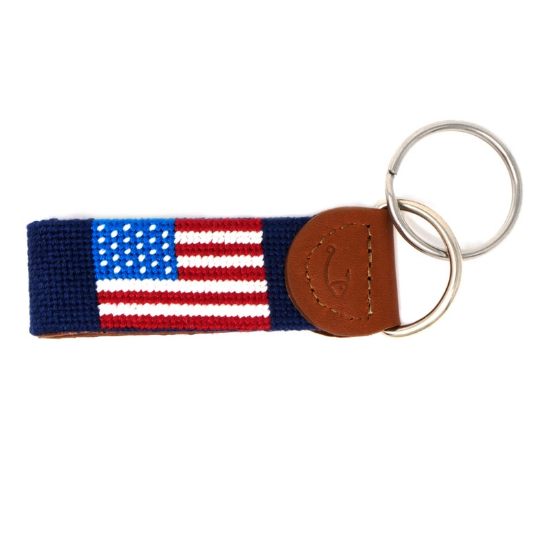 American Flag Needlepoint Keychain Handmade Key Fob W/ - Etsy