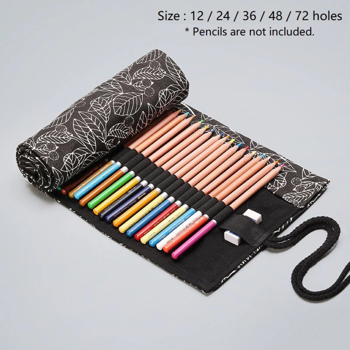 Canvas Pencil Case Roll Black Canvas Roll Pencil Pouch - Etsy