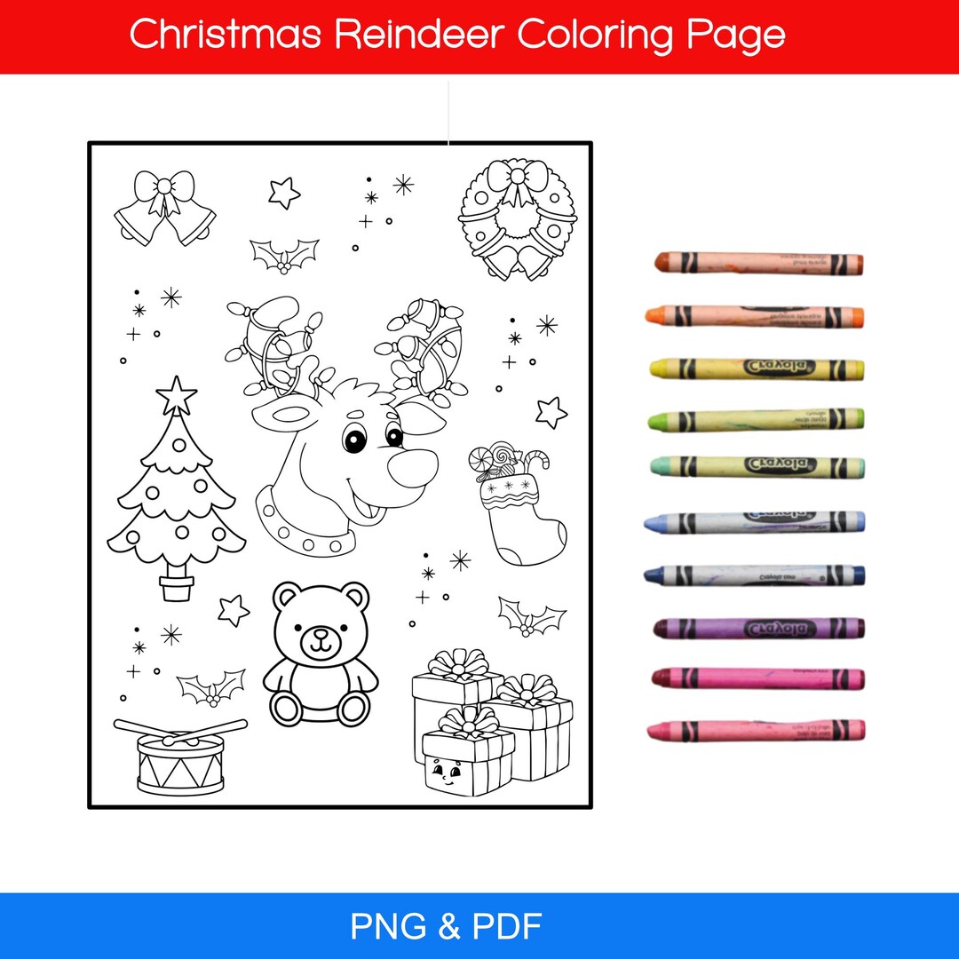 Christmas Reindeer Coloring Page - Printable - Etsy
