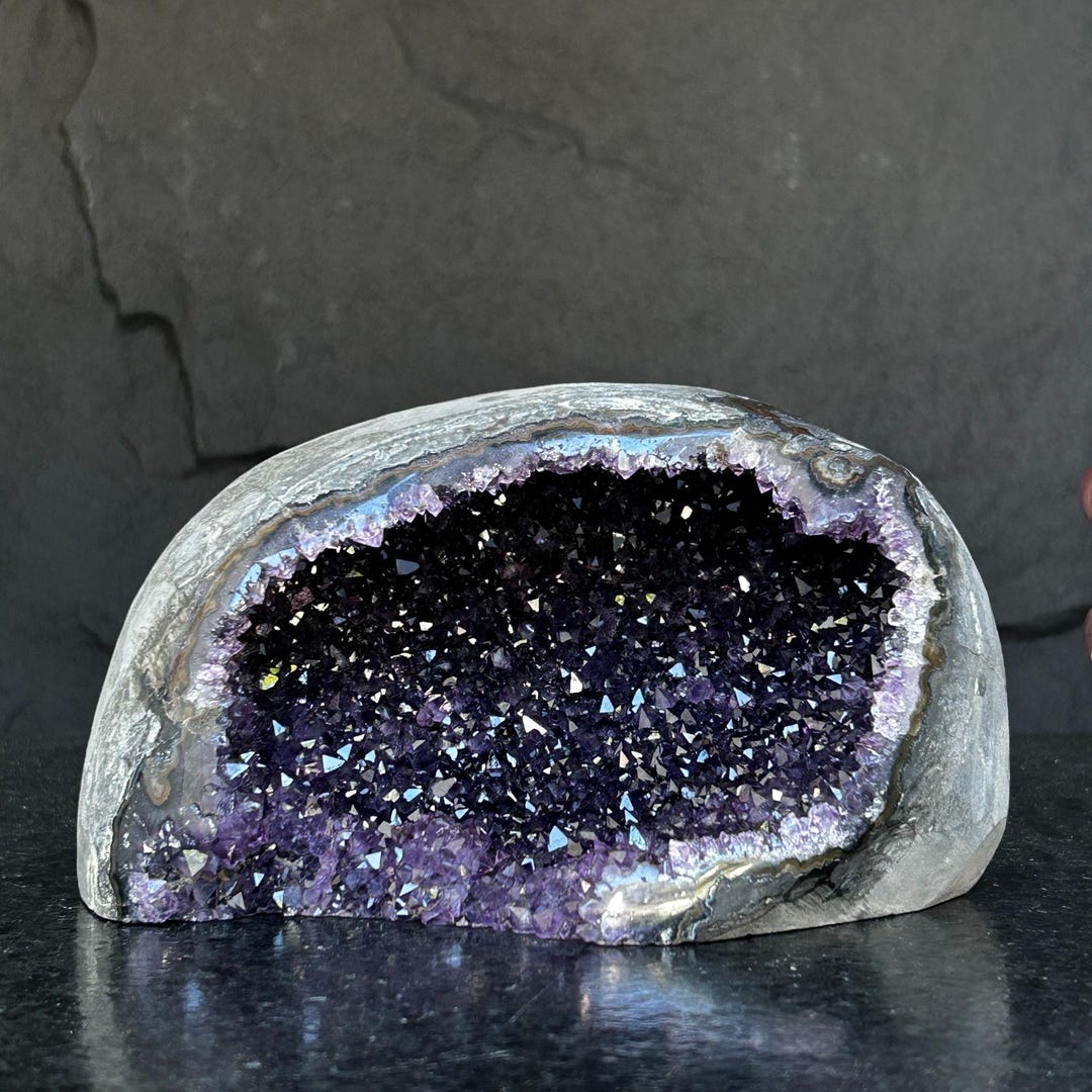 Flat Natural Amethyst Centerpiece, Unique Geode for Tabletop Decor ...