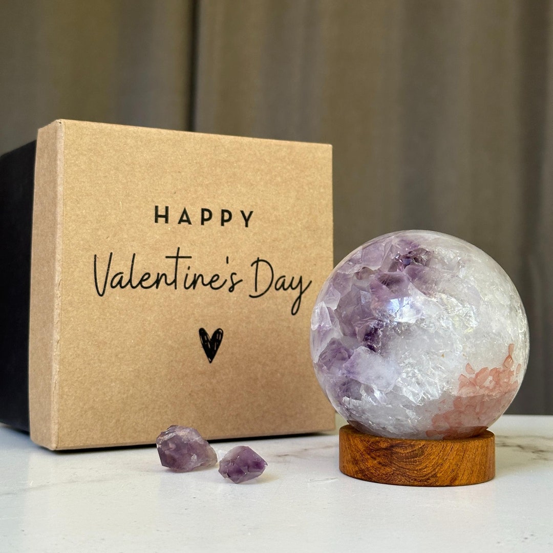 Valentine Day Gift Amethyst and Agate Sphere Geode, February Birthstone ...