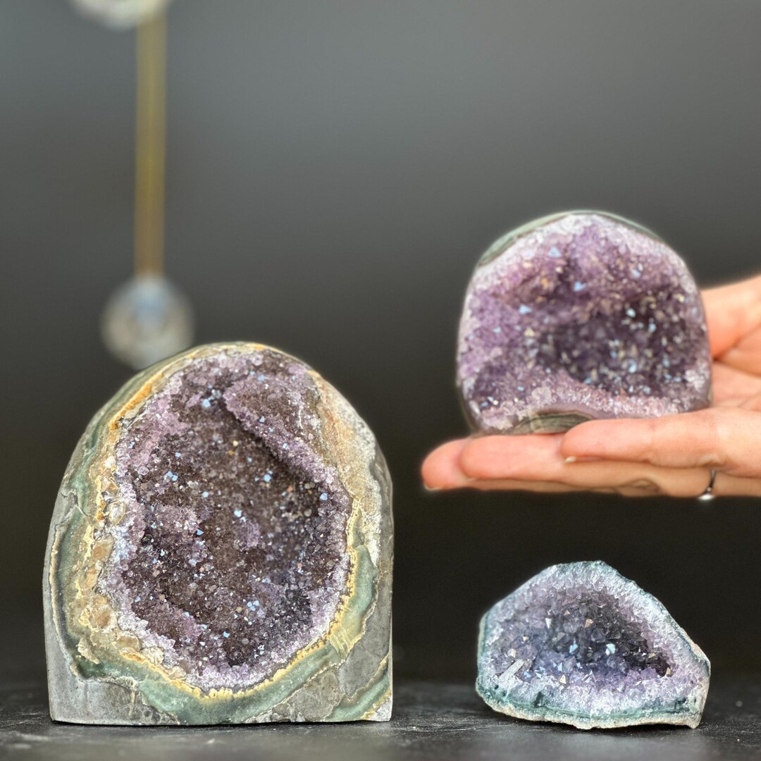 Uruguayan Amethyst Crystal Set: Polished Geodes With Agate Layers - Etsy