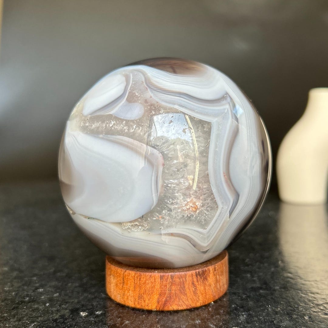 Large Agate Geode Sphere: Druzy Crystal Ball With Quartz, Uruguay Stone ...