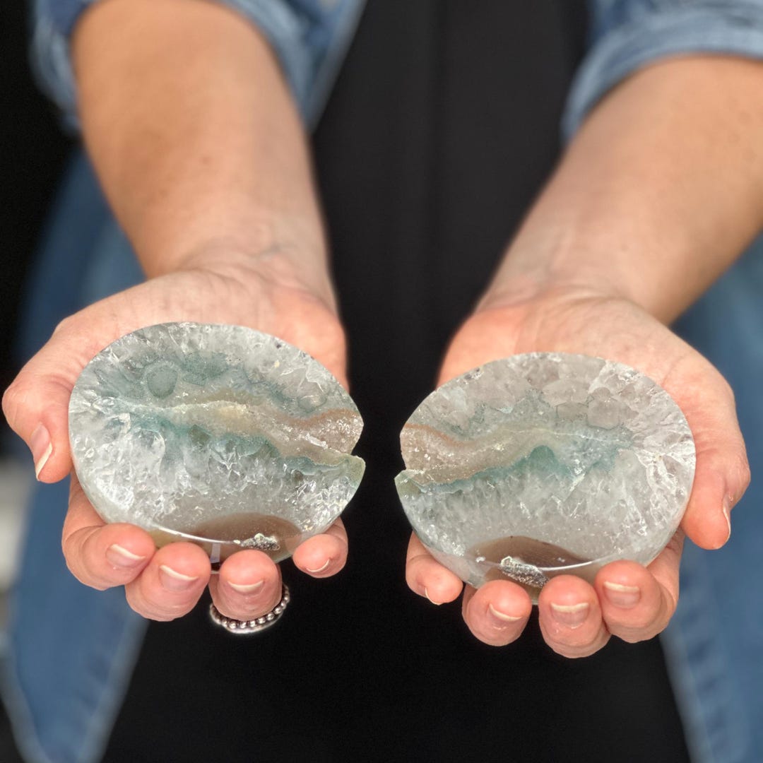 Quartz Paperweight With Carob Wood Base, Half Sphere Desk Ornament ...