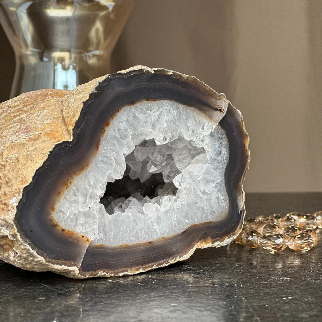 Clear Quartz Druzy Geode Cave: Self Standing Crystal Bowl Home Decor - Etsy