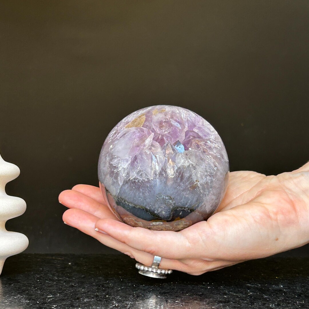 Top Grade Amethyst Geode Sphere: Uruguay Agate Ball With Wood Base - Etsy