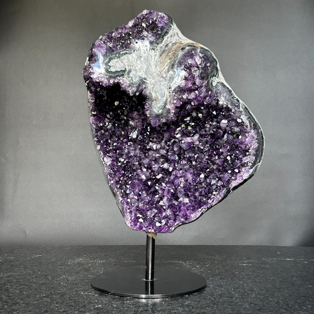 Deep Purple Amethyst Crystal Decor Piece With Metallic Base (13 In) - Etsy