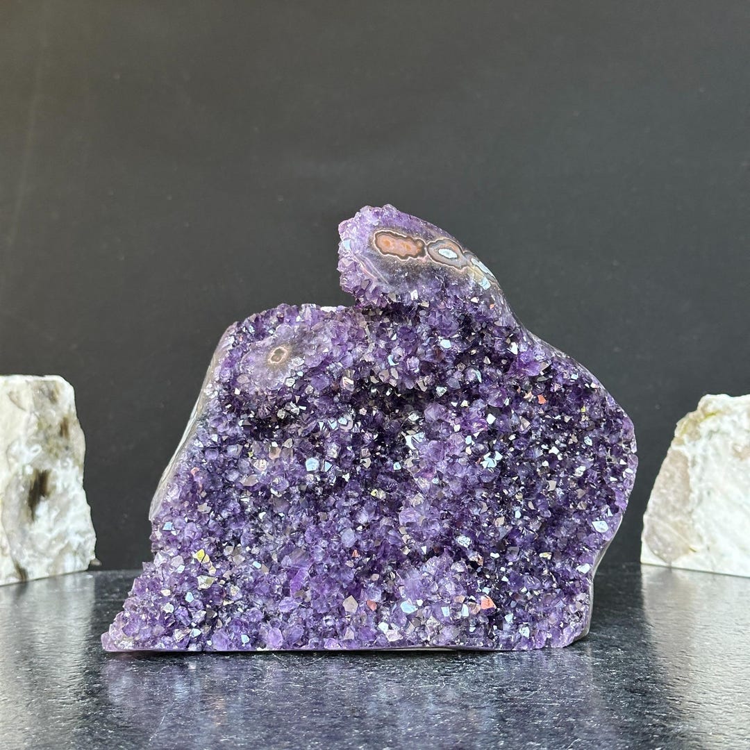 Rare Amethyst Geode Formation: Crystal With Agate & Stalactite Eyes - Etsy