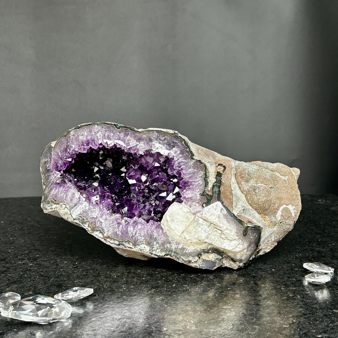 Amethyst Cave Geode With Agate Formations, Deep Purple Project Crystals ...