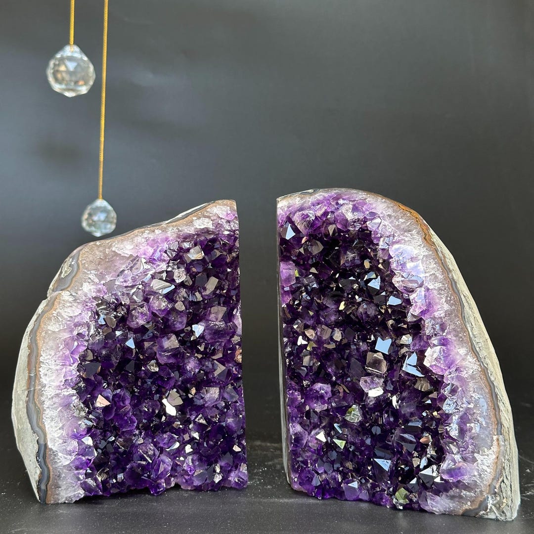 Natural Amethyst and Agate Crystal Bookends, Incredible XXL Polished ...