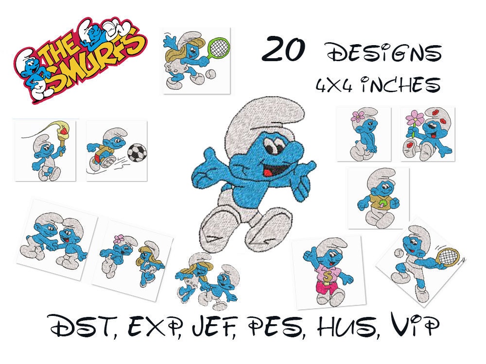 20 Smurf Embroidery Machine Designs 4 Inch Hoop Smurfs | Etsy