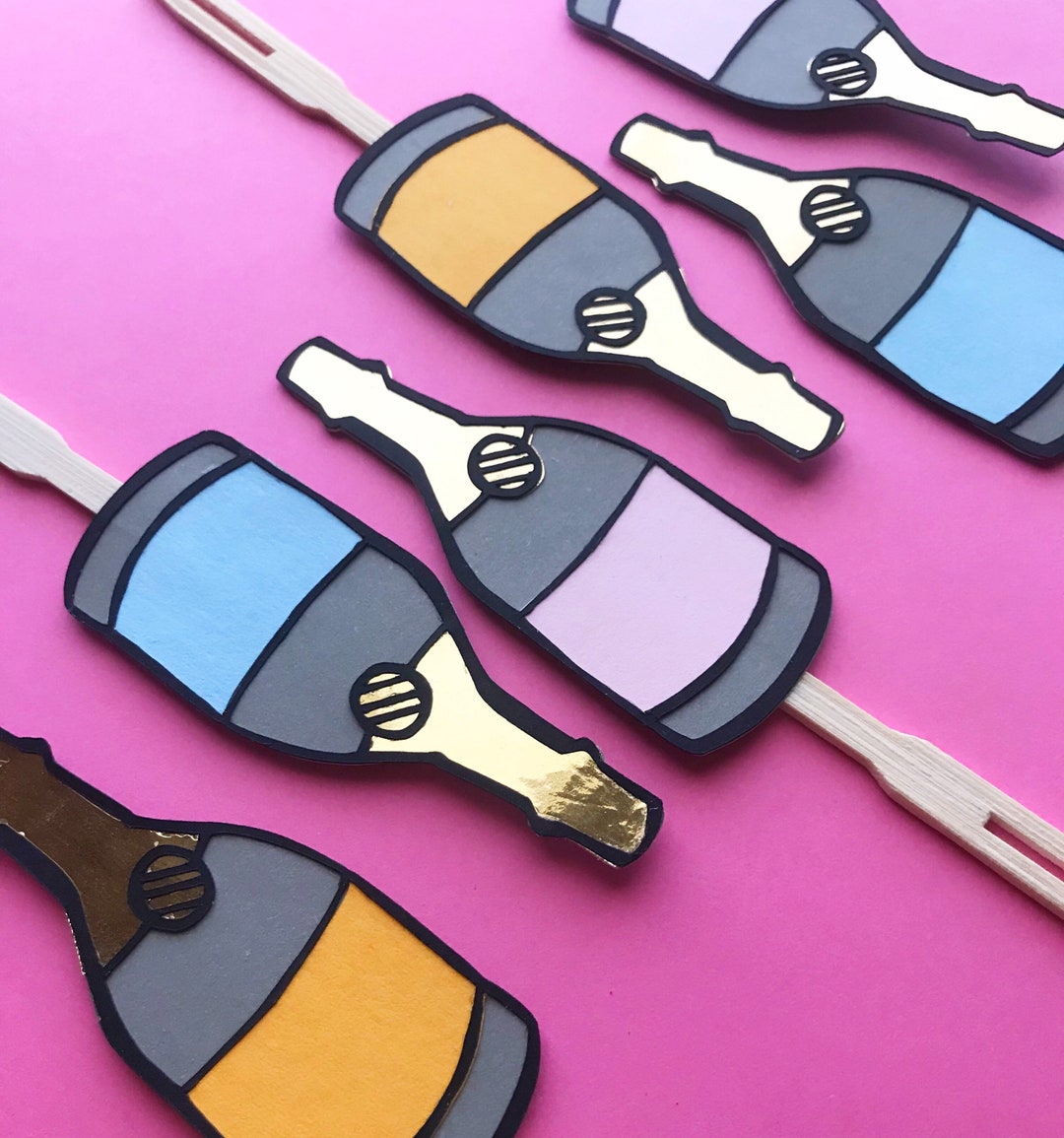 Champagne Bottle Cupcake Toppers (set of 12) - Gold, Orange, Pink ...