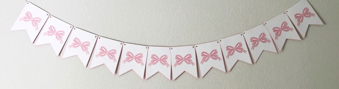 Bow Bash Banner - Pink and White Banner, Ribbons and Bows, Baby Girl ...