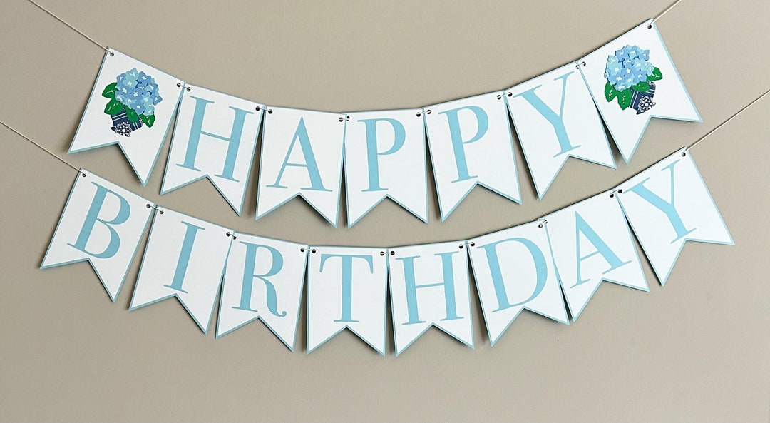 Blue Hydrangea Happy Birthday Banner - Floral Party Decor - Etsy