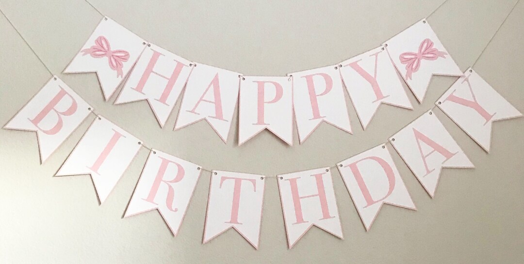 Pink Bow Happy Birthday Banner - Girl Party Decor - Etsy