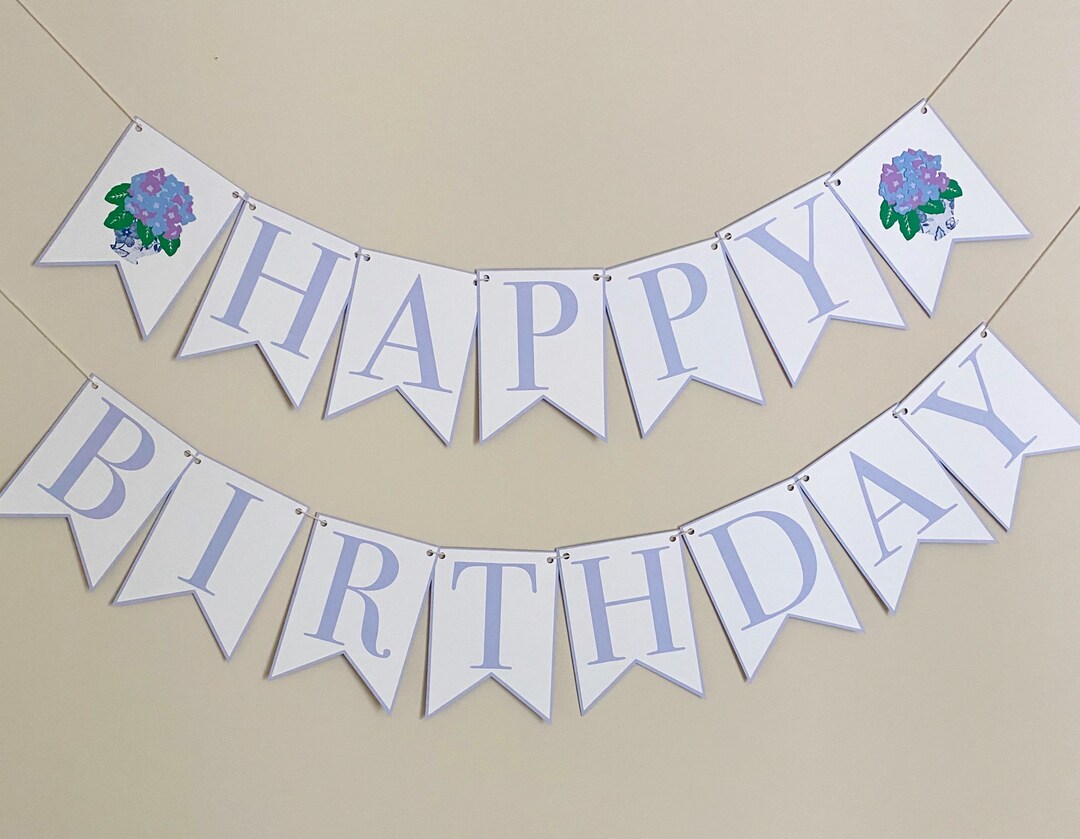Purple Hydrangea Happy Birthday Banner - Fabulous Florals, Botanical ...