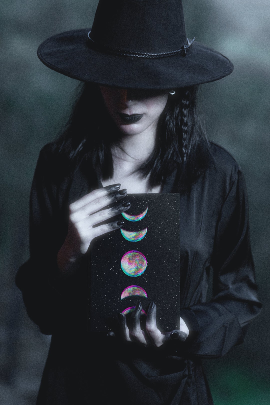 Glitch Moon Phase Witchy Notebook, Goth Aesthetic Hardcover Journal - Etsy
