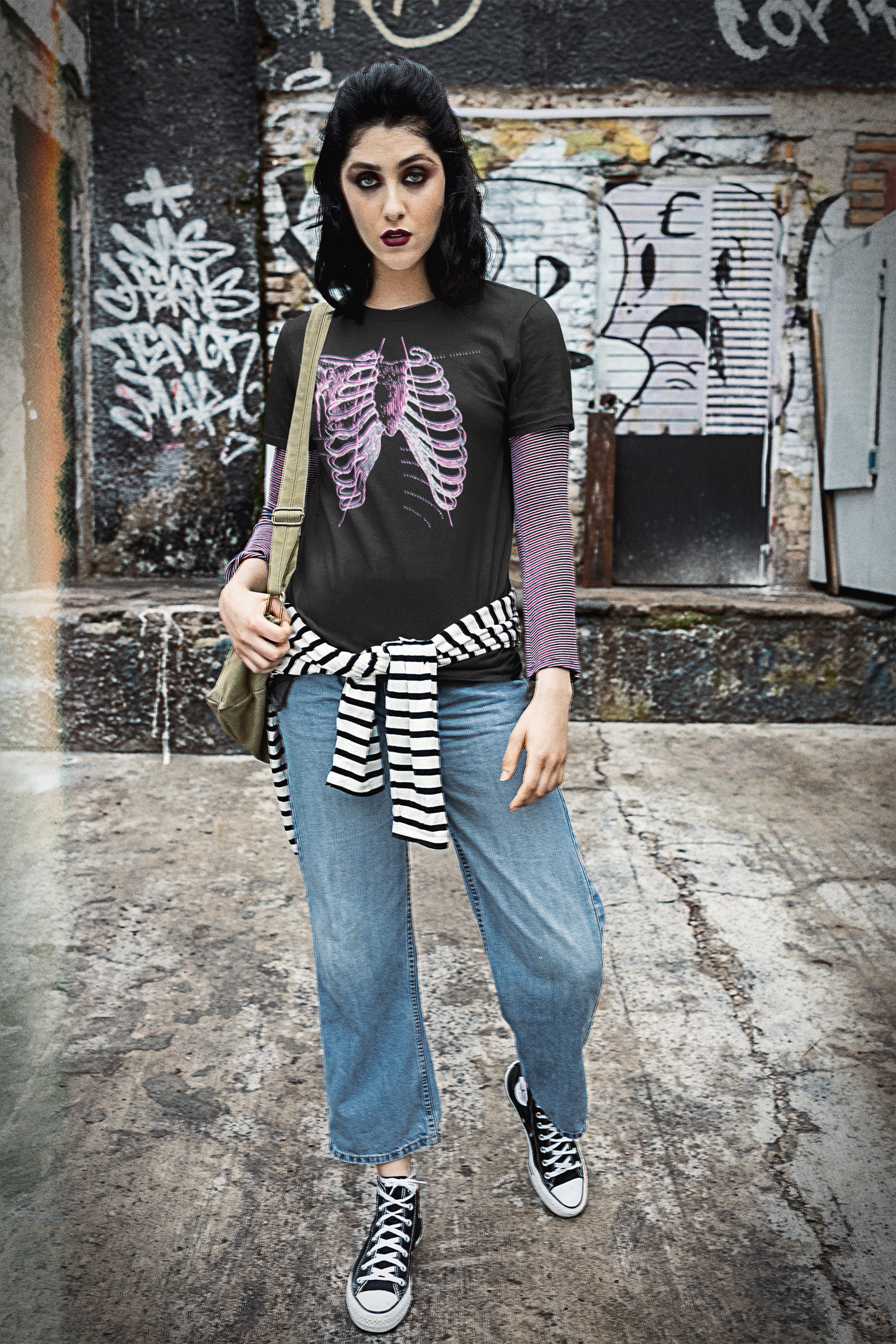 Alt Clothing Goth Grunge Glitch Skeleton Shirt Edgy Oversized | Etsy