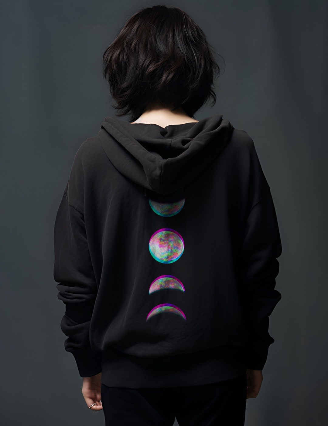 Glitch Moon Phase Goth Witchy Hoodie, Edgy Alt Aesthetic Clothing - Etsy