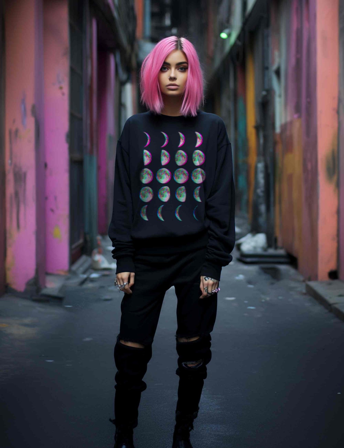 Glitch Moon Phase Edgy Goth Witch Sweatshirt - Etsy