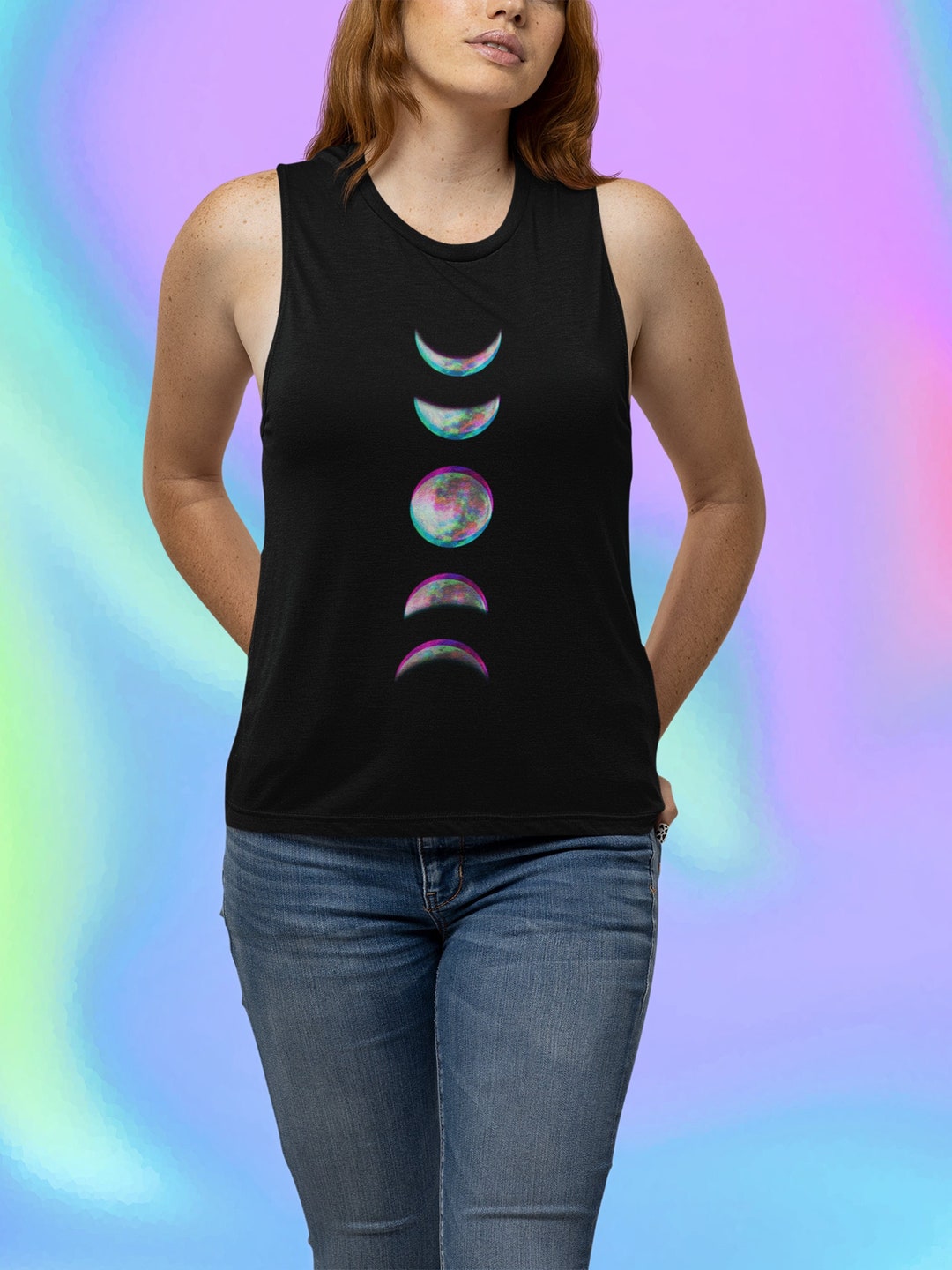 Glitch Moon Phase Muscle Tank Top Edgy Witch Aesthetic - Etsy