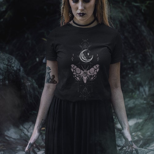 Mystical Witchy Moth Moon Phase Shirt Edgy Alchemy Aesthetic - Etsy