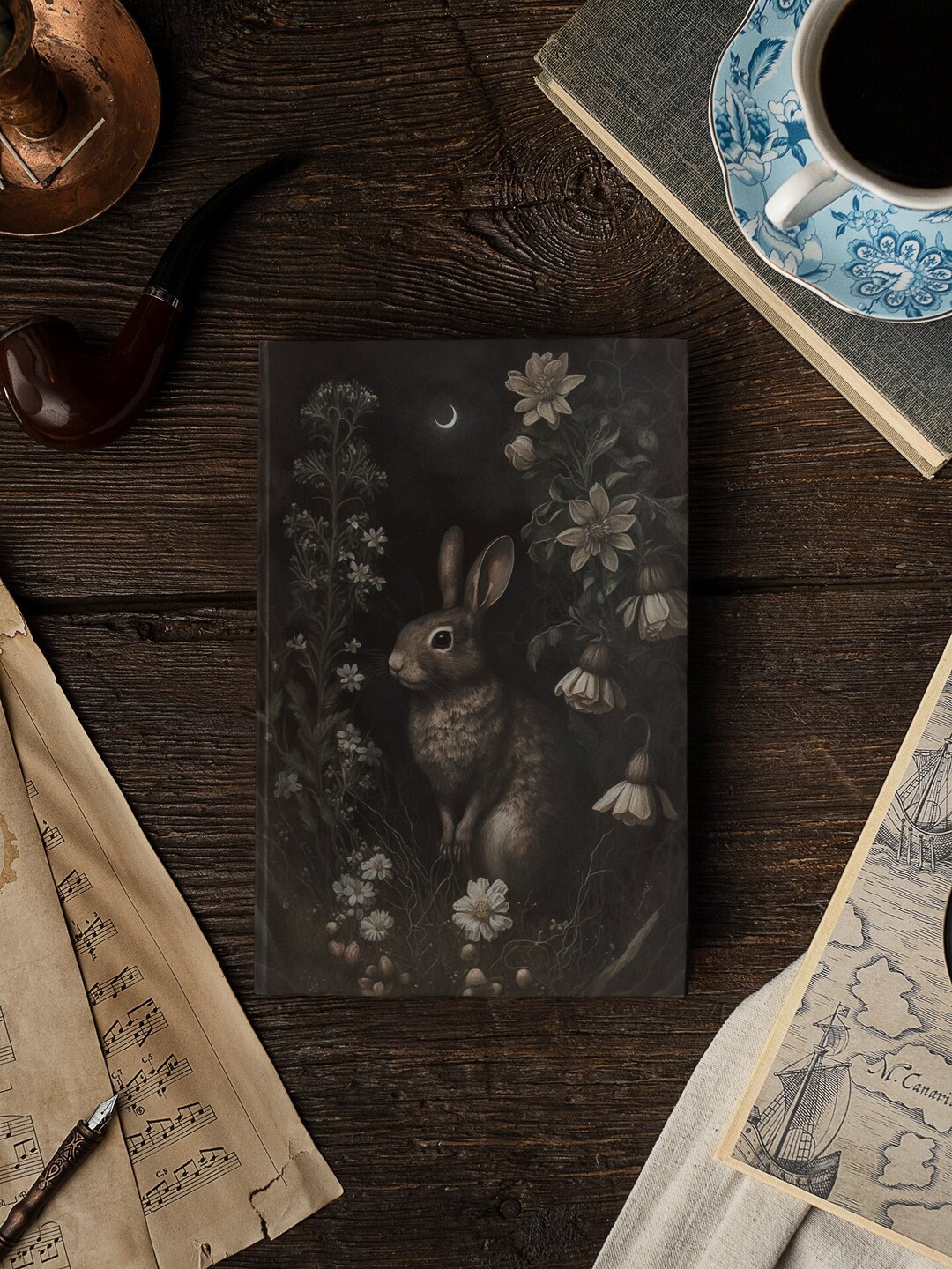 Dark Cottagecore Rabbit Moon Aesthetic Hardcover Notebook - Etsy