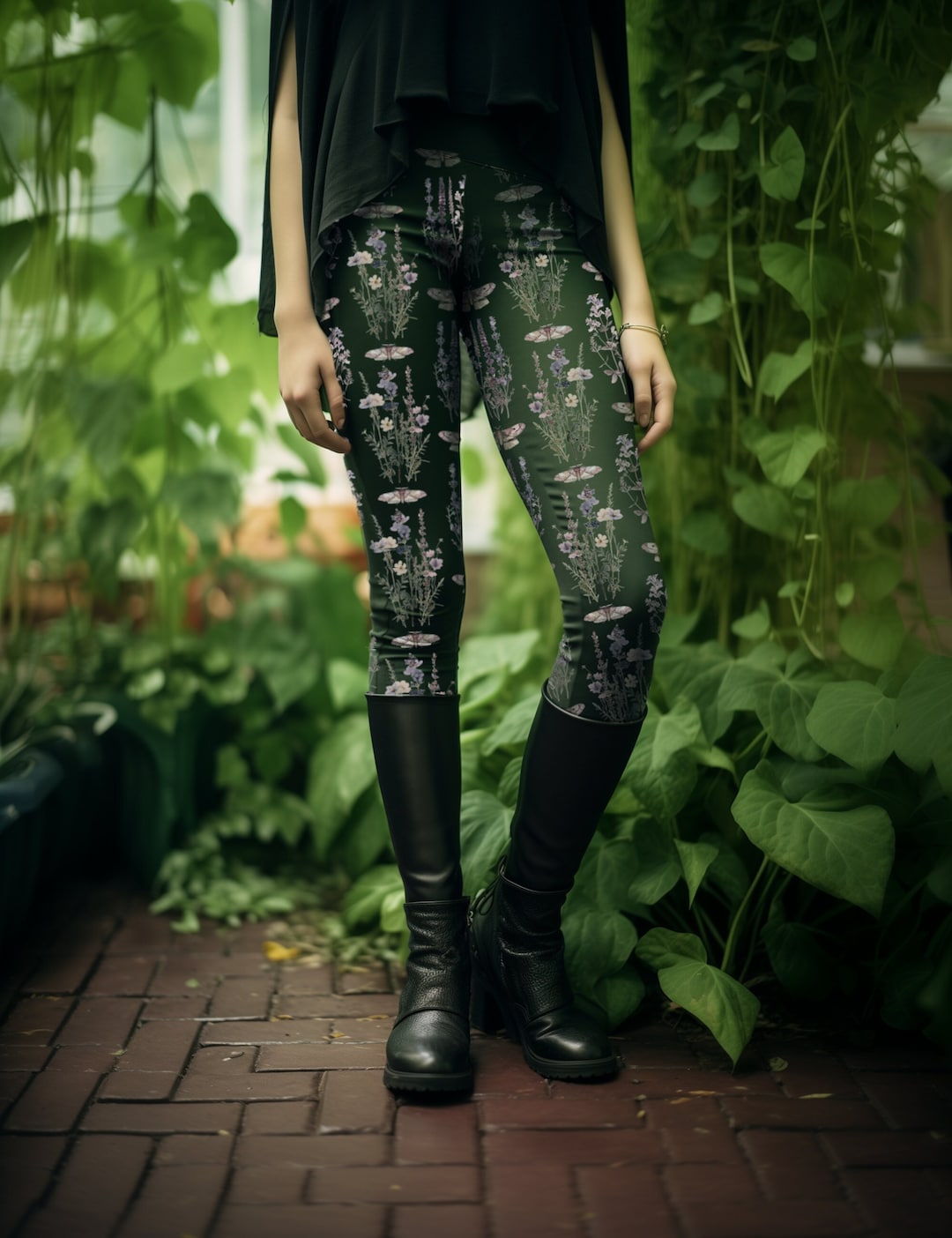 Dark Cottagecore Green Witch Wildflowers Moth Leggings - Etsy