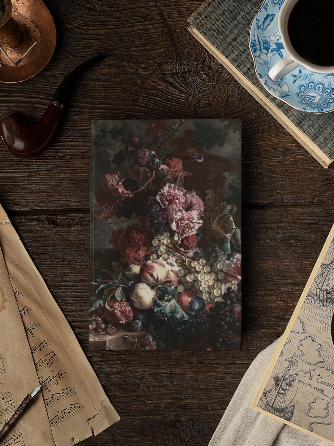 Dark Cottagecore Aesthetic Hardcover Notebook, Moody Botanicals Blank ...