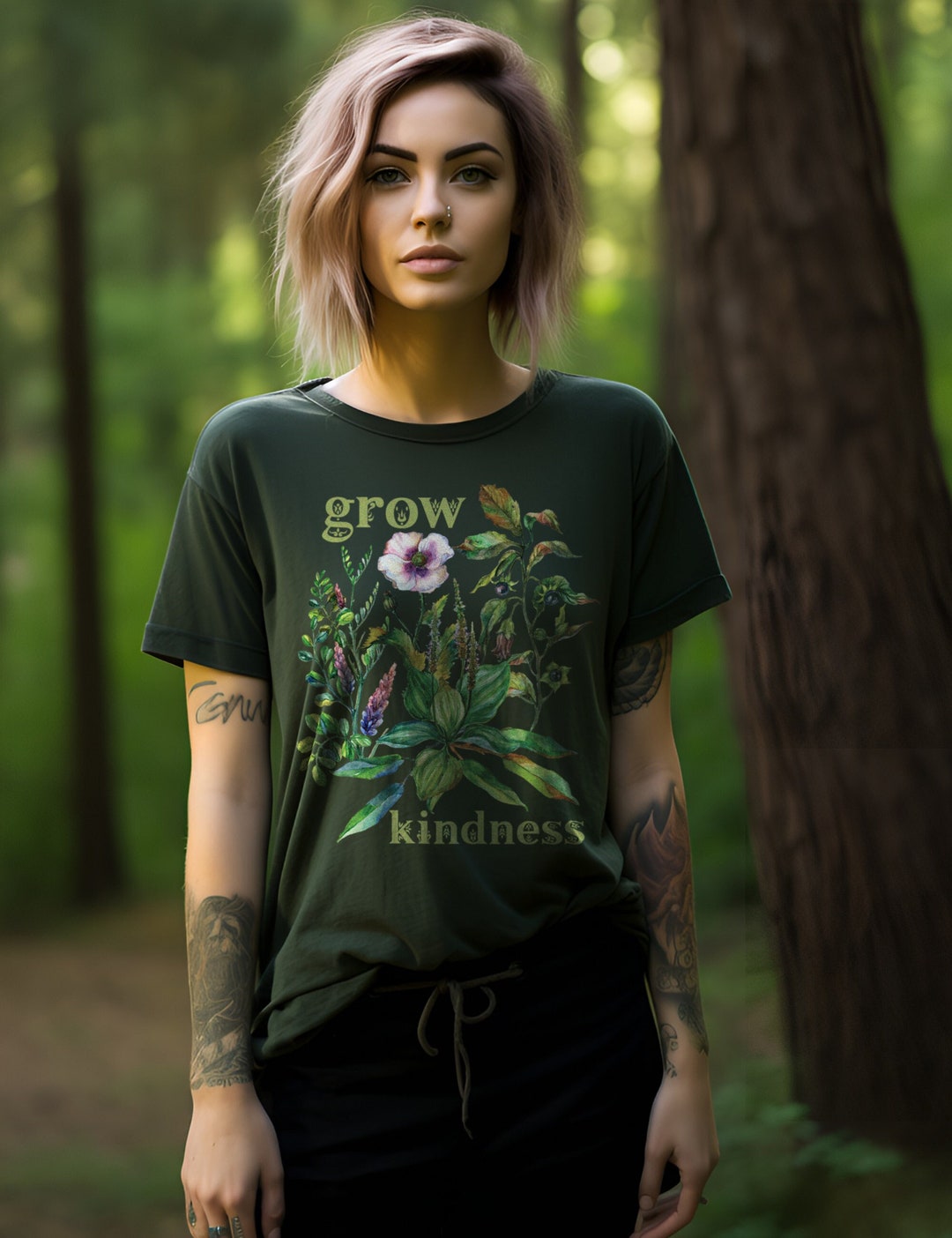 Green Witch Kindness Botanical Mental Health Shirt, Alternative Plus ...