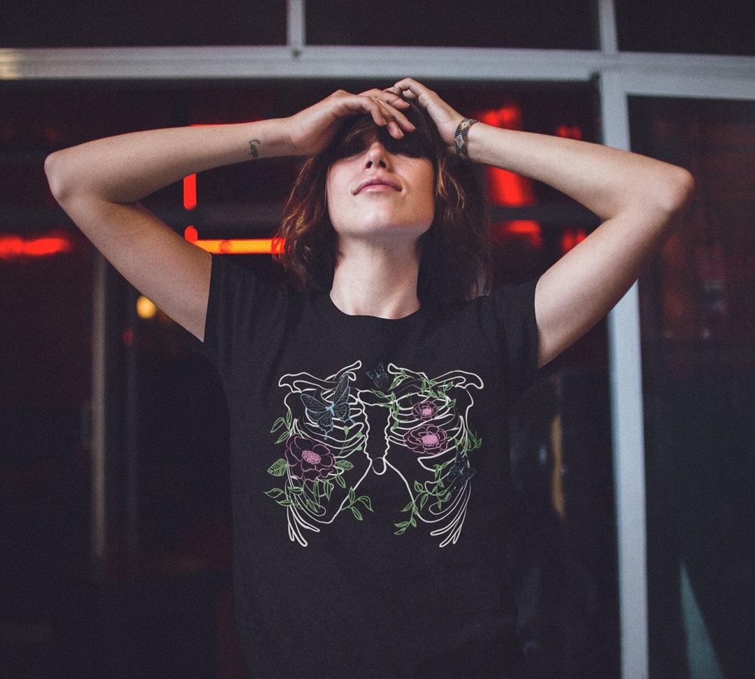 Edgy Alt Clothing Ribcage Shirt, Oversized Pastel Grunge Aesthetic ...