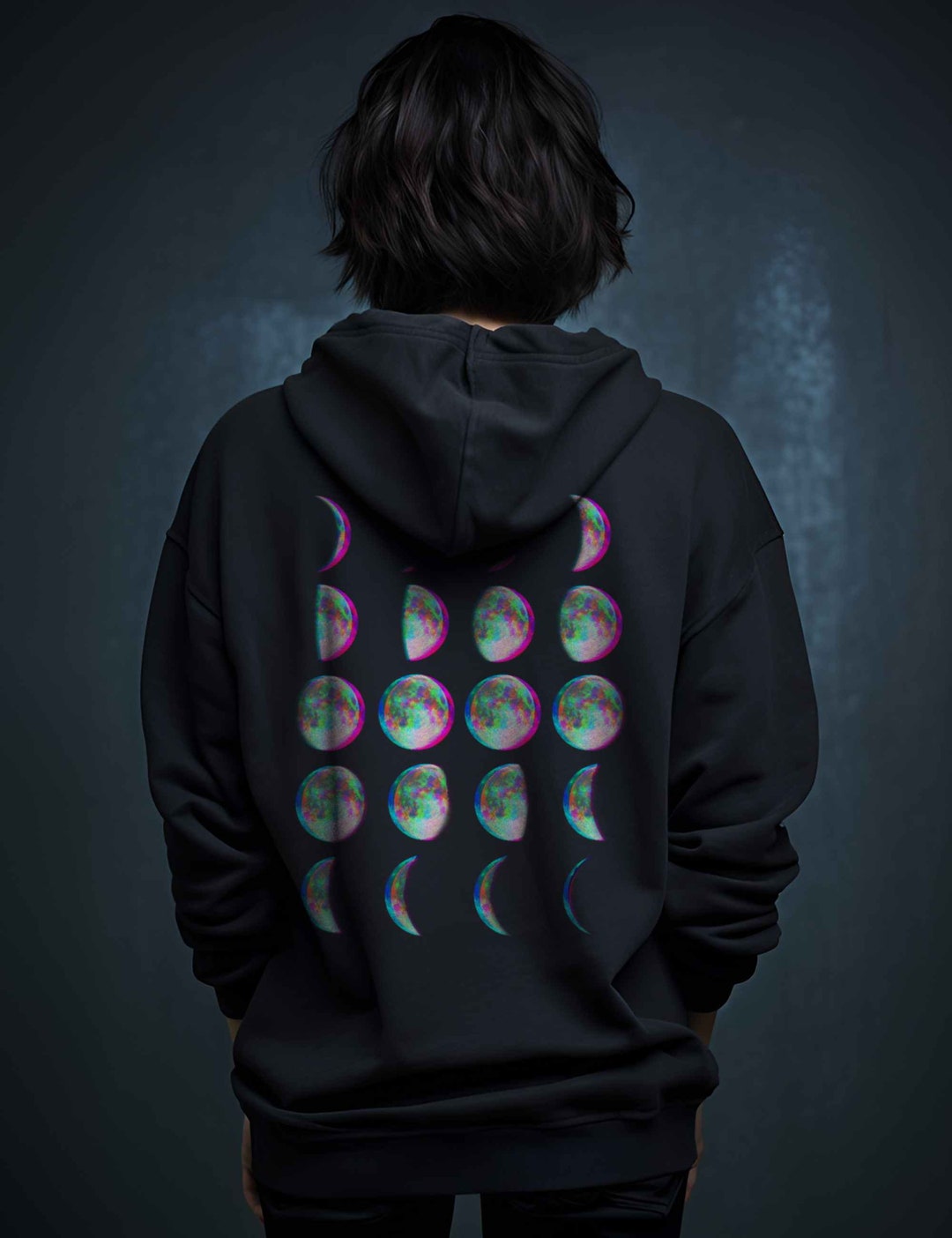 Edgy Glitch Moon Phase Goth Witchy Hoodie - Etsy