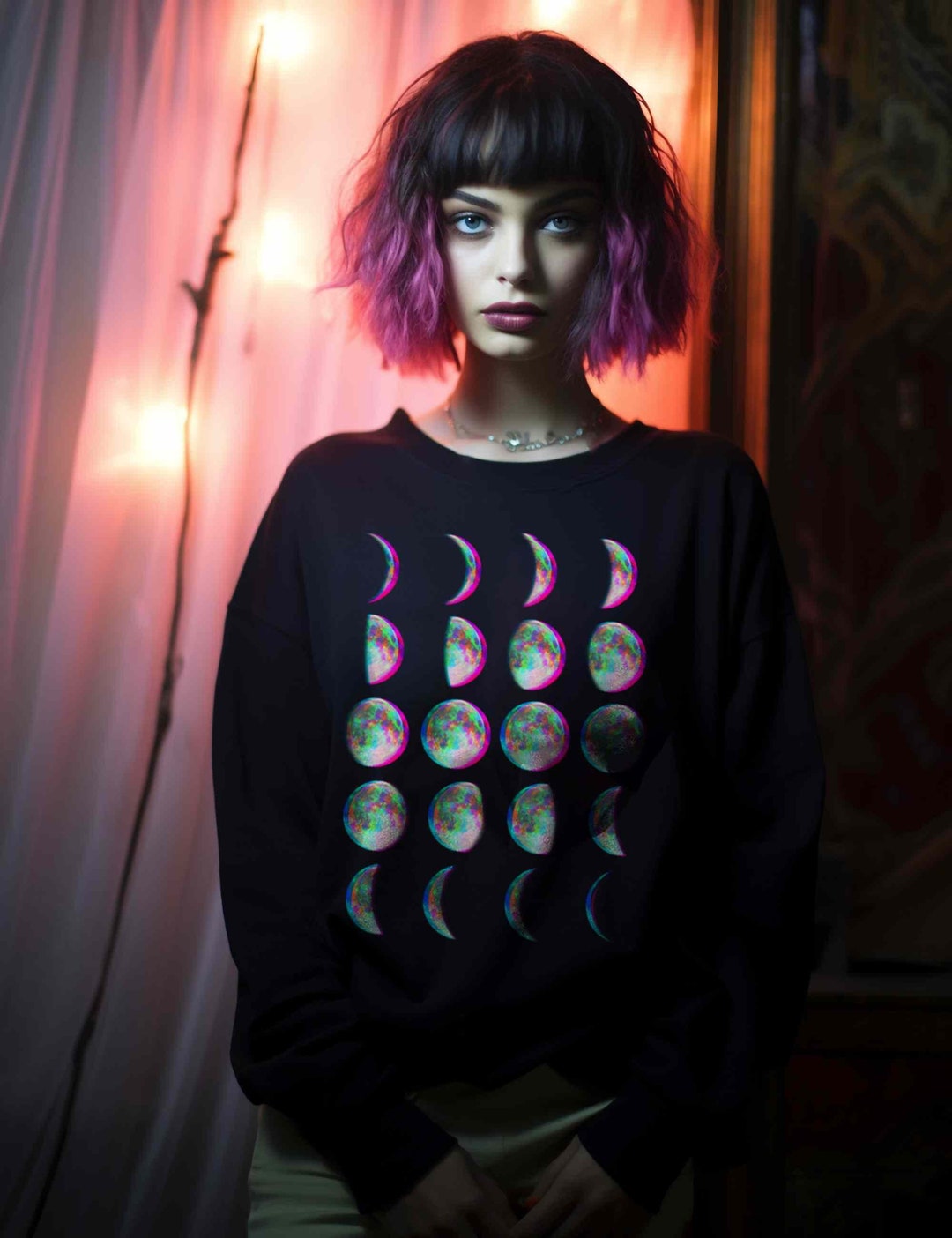 Glitch Moon Phase Edgy Goth Witch Sweatshirt - Etsy