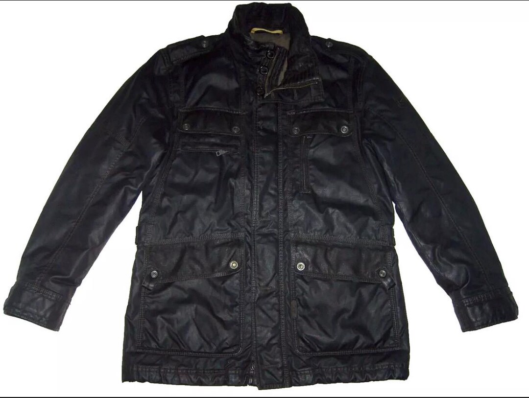 CAMEL ACTIVE Waxed Cotton Black Cargo Military Combat Jacket L/XL P2p ...