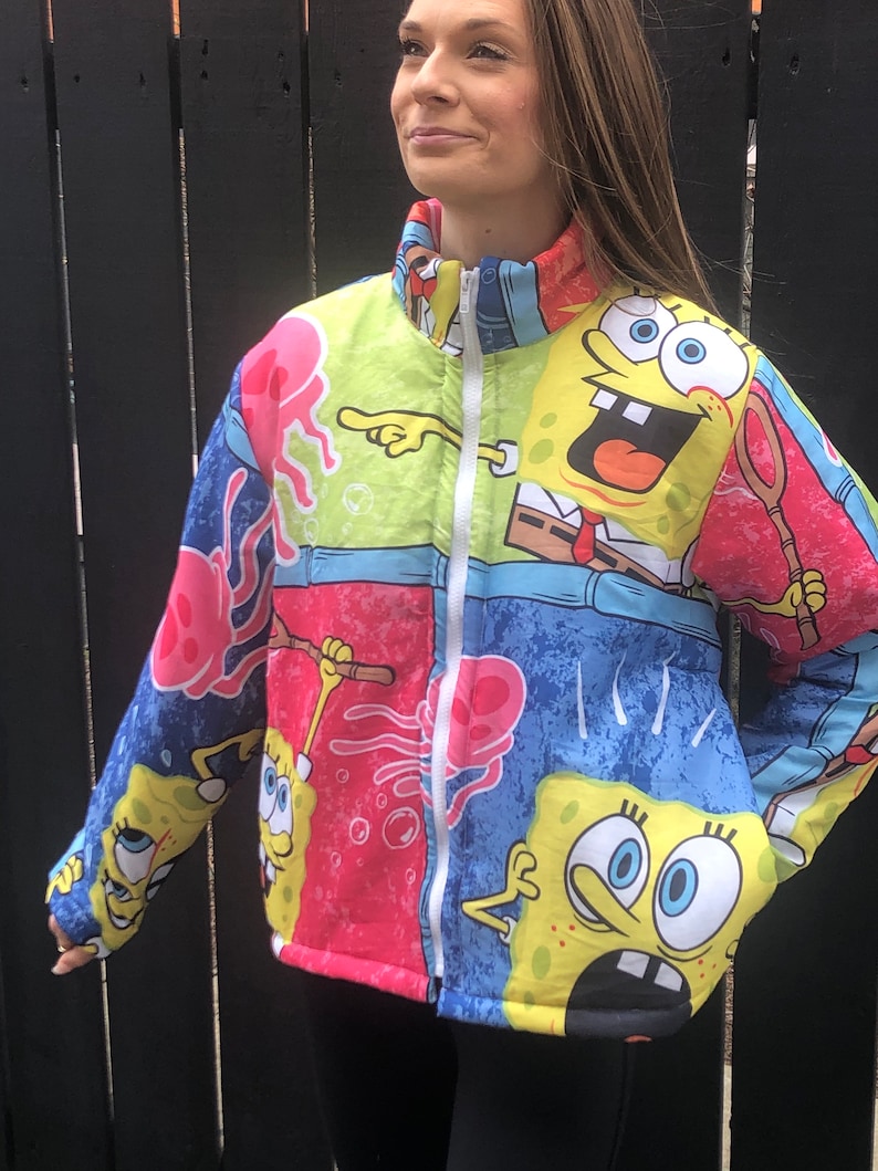 Vintage Cropped Spongebob Puffer Coat - Etsy