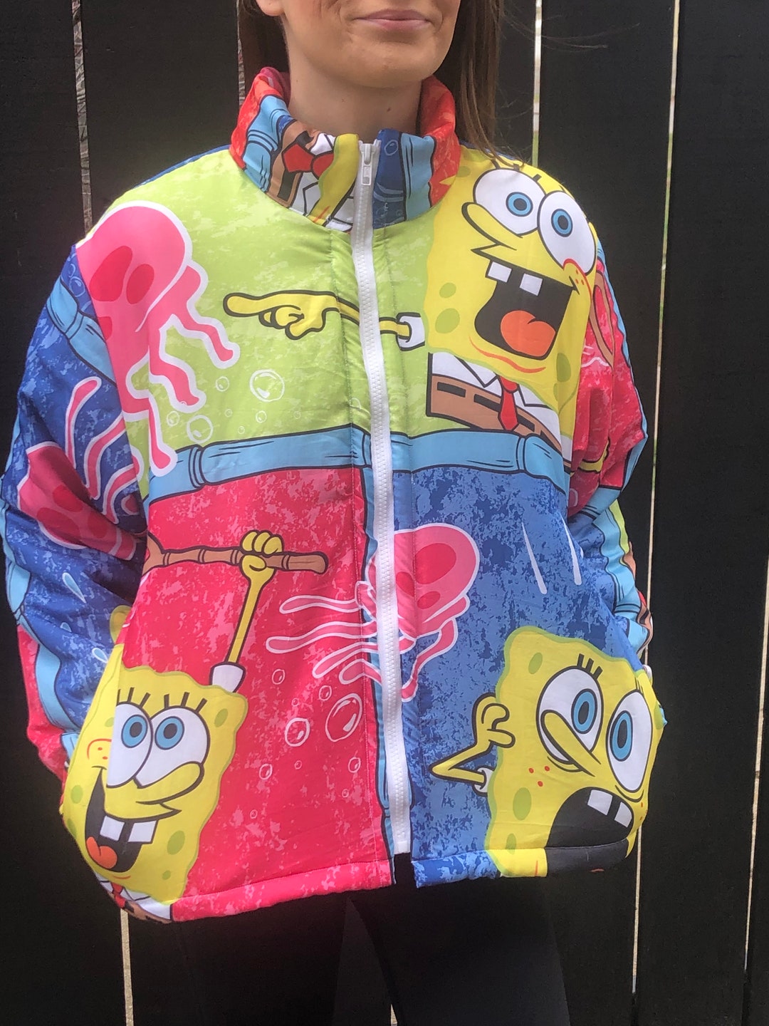 Vintage Cropped Spongebob Puffer Coat - Etsy