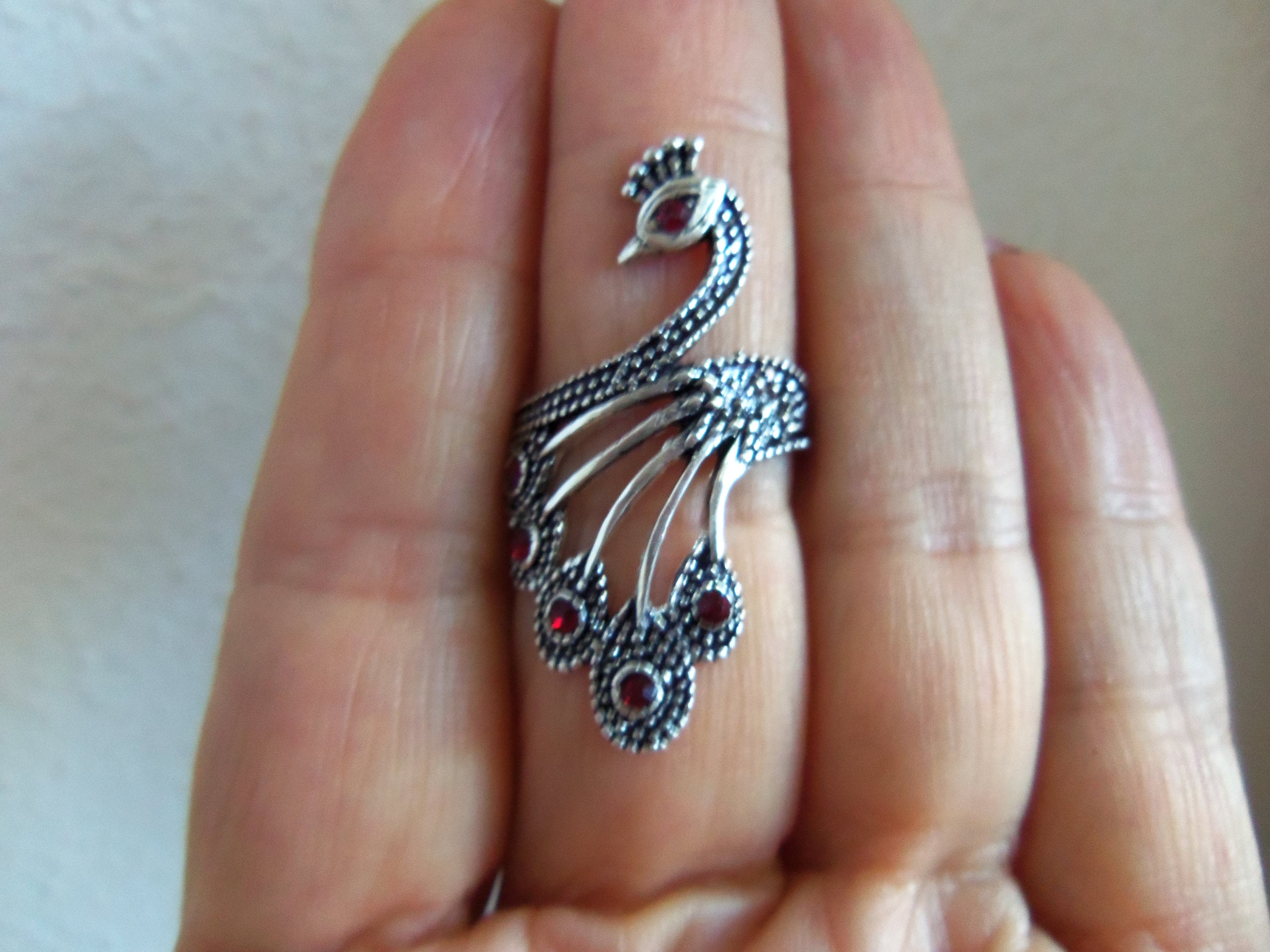 Sterling Silver 925 Peacock Ring Red Stone Peacock Jewelry Etsy