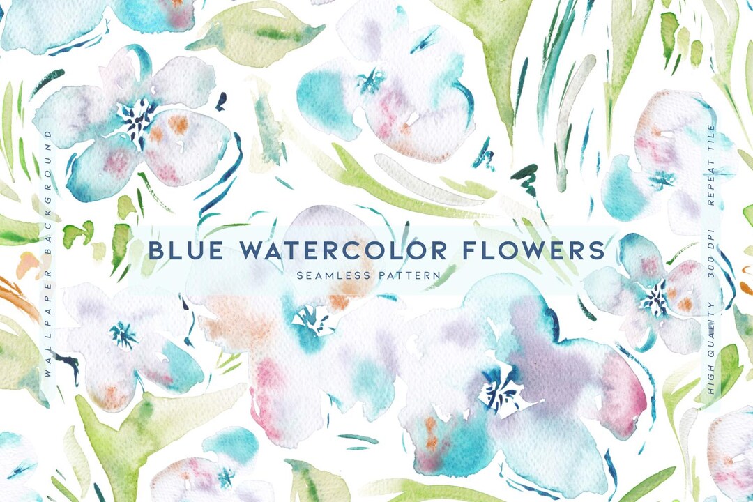 Blue Watercolor Flowers - Digital Seamless Pattern - Etsy