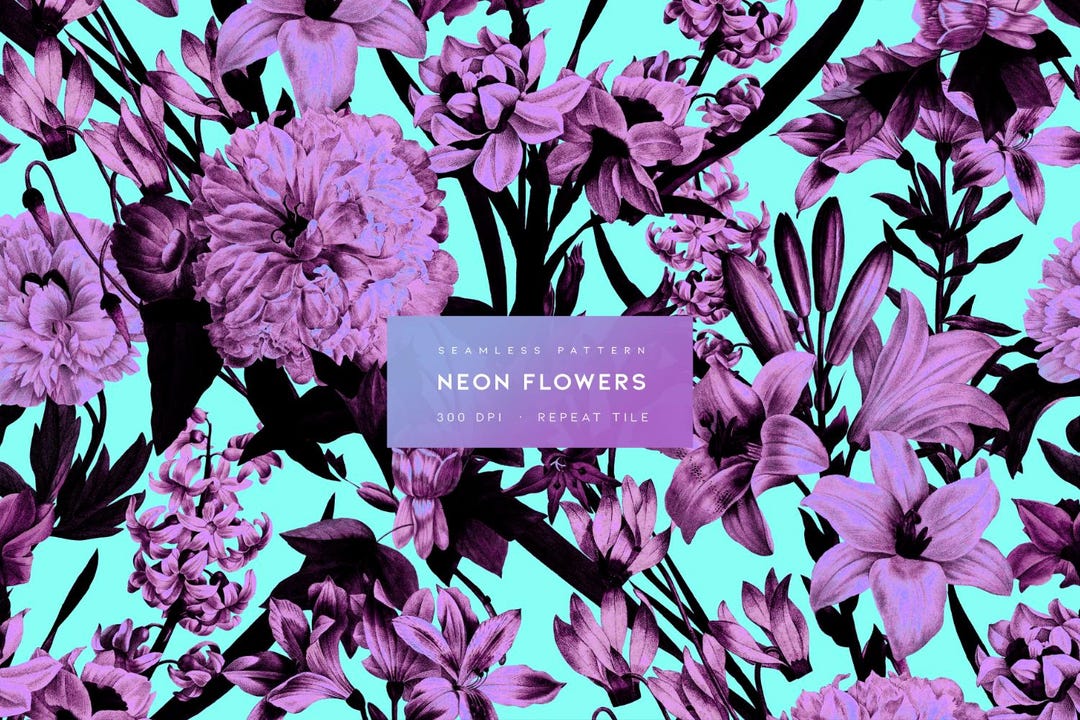 Neon Flowers Digital Seamless Wallpaper Pattern PERSONAL LICENSE - Etsy