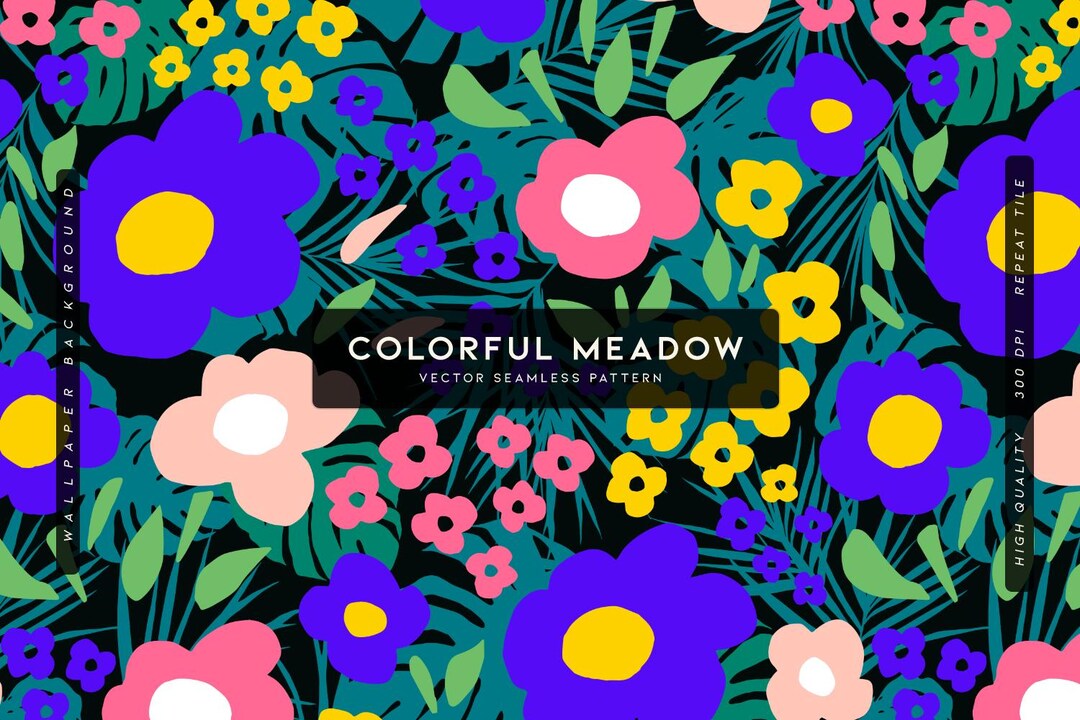 Colorful Meadow - Digital Vector Seamless Wallpaper Pattern PERSONAL ...