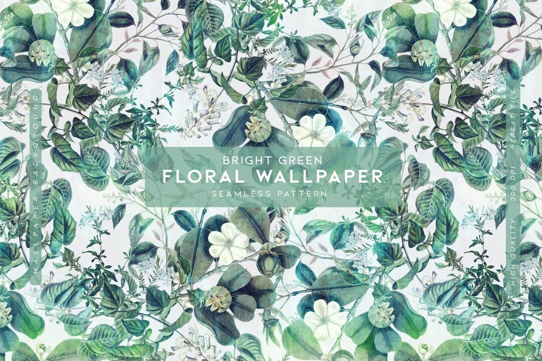 Bright Green Floral Wallpaper - Digital Seamless Pattern PERSONAL ...