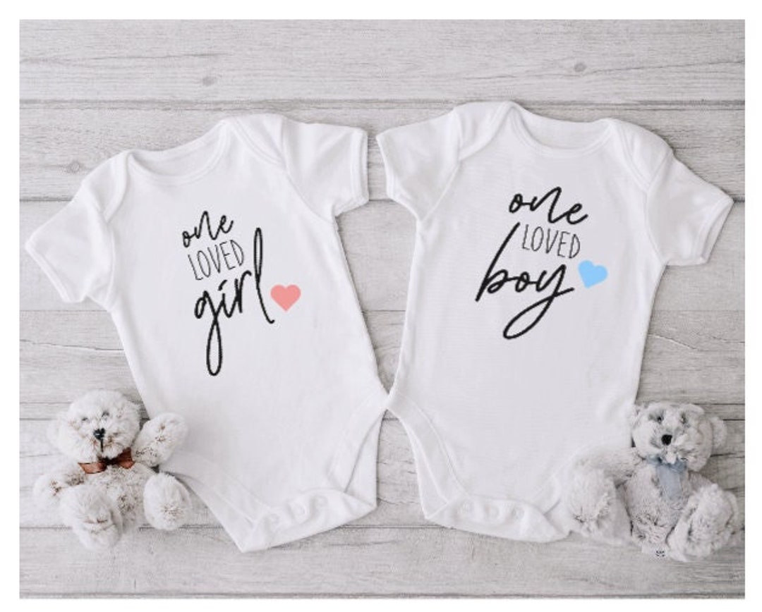 Twin Baby Boy and Girl Onesie Set, Cute Loving Girl and Boy Bodysuit ...