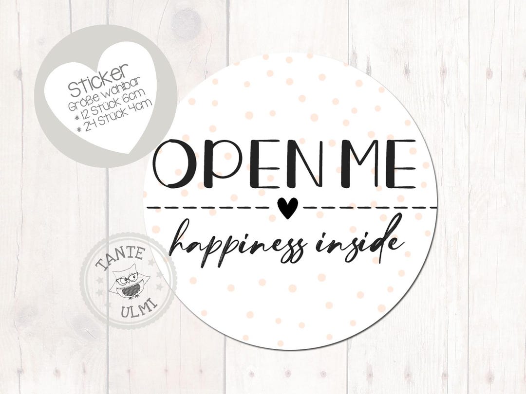 OPEN ME Happiness Inside Stickers, Size Selectable: 12 Pieces 6 Cm / 24 ...