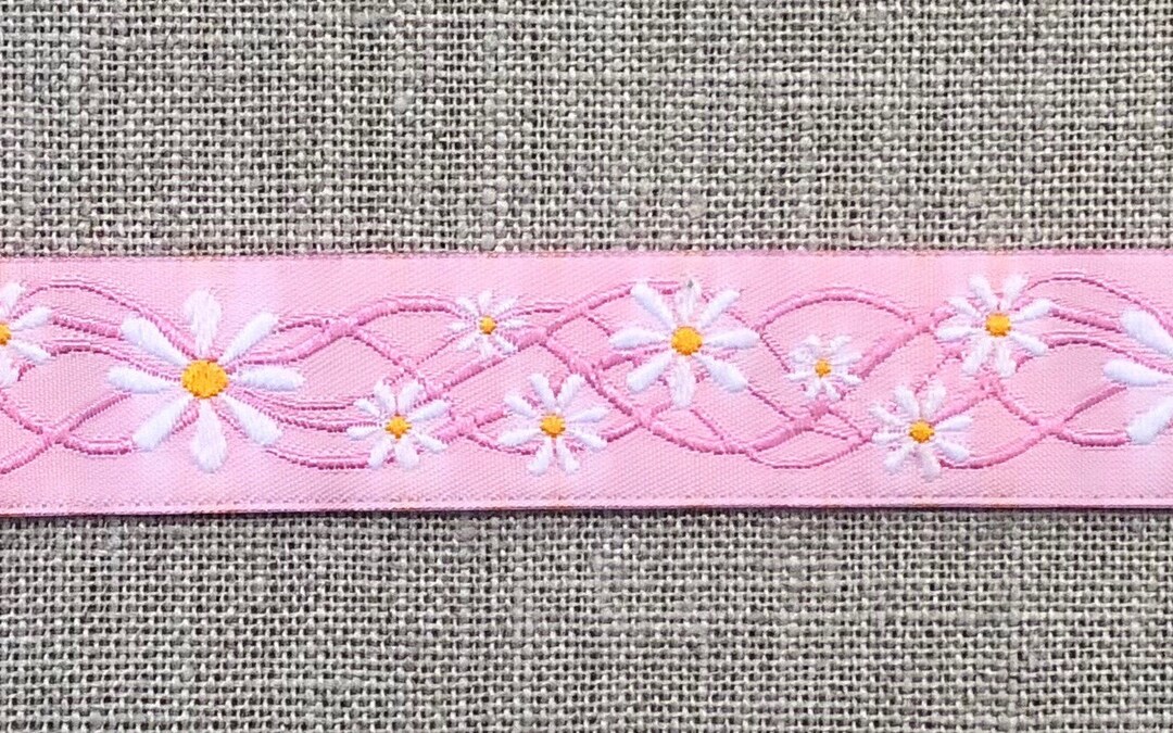 Pink Daisy Ribbon - Woven Ribbon - by the Yard - Daisy Ribbon 22mm - Etsy