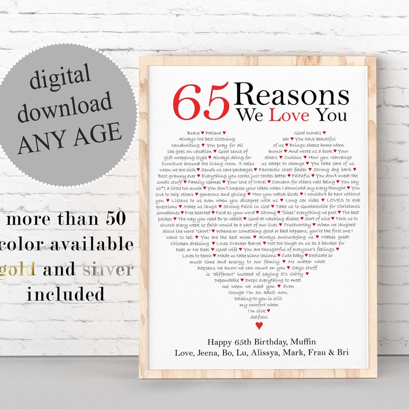 65 Reasons We Love You - Etsy