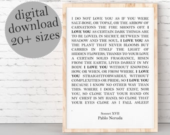 Pablo Neruda Sonnet XVII Poem Art Print - Etsy