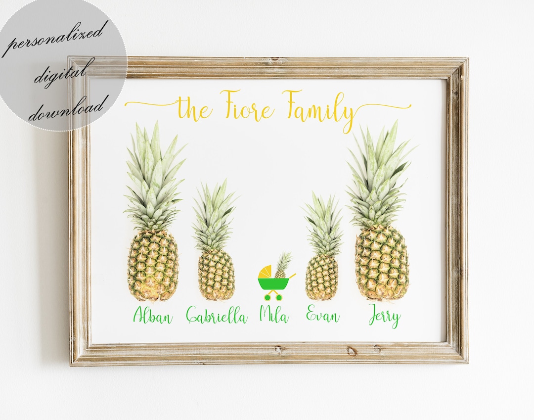 Custom Pineapple Family Portrait: Personalized Names Sign (digital ...