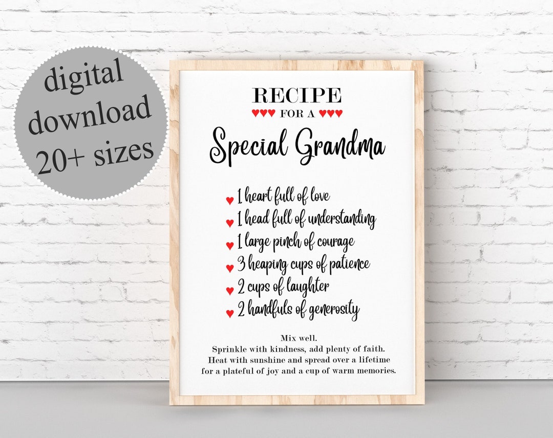 Recipe for A Special Grandma Print, Mother's Day Gift (digital Download ...