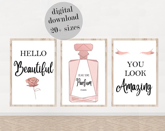 Hello Gorgeous Print,hello Beautiful,blush Pink Wall Art,fashion Wall ...